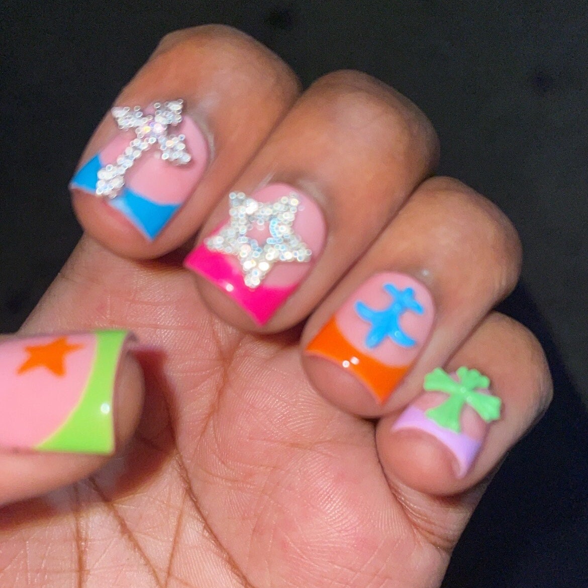 10 Pc Y2K Colorful Short Junk Press on Nails Junk Nails Short Baddie ...