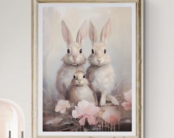 Vintage Rabbit Painting Rustic Hare Art Nursery Wall Decor Spring ...
