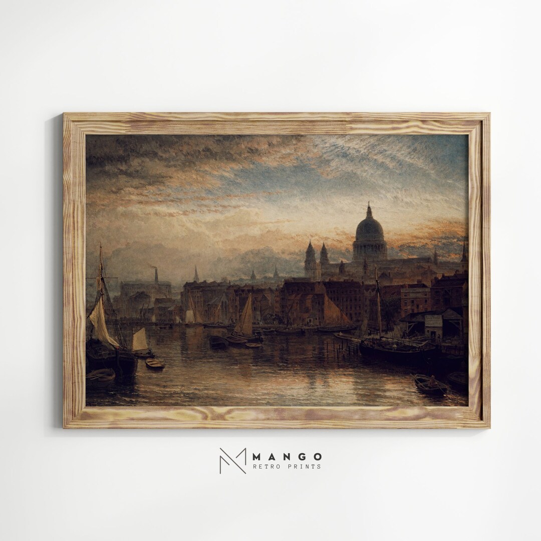 Vintage Sunset Harbor Scene Printable Wall Art, Nautical Themed Classic ...