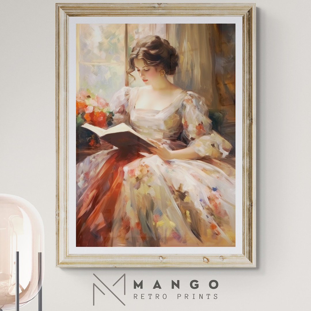 Woman Reading Portrait Wall Art Oil Painting Vintage Style Décor ...