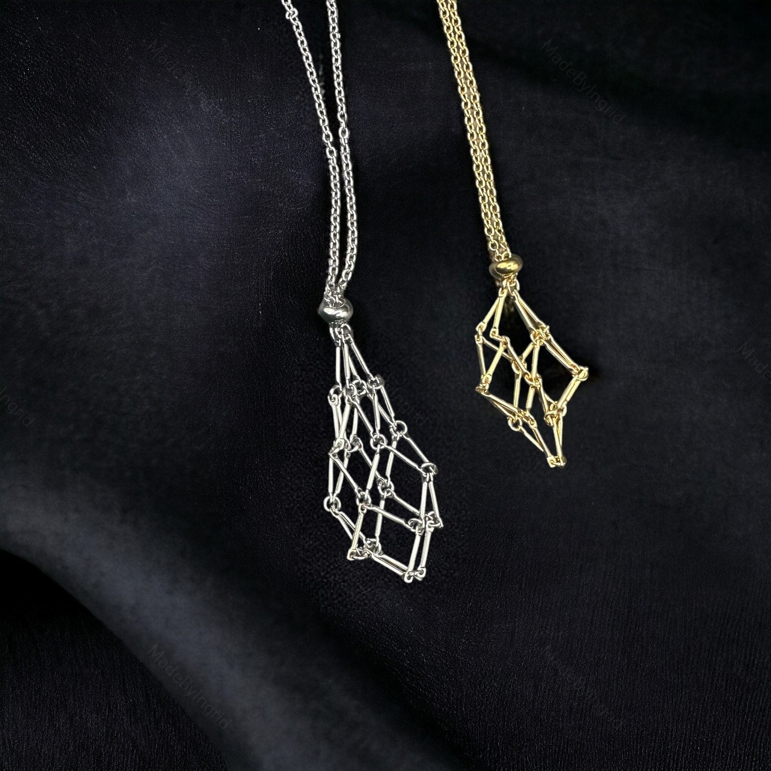 Interchangeable Gemstone Holder, Crystal Necklace With Cage Pendant ...