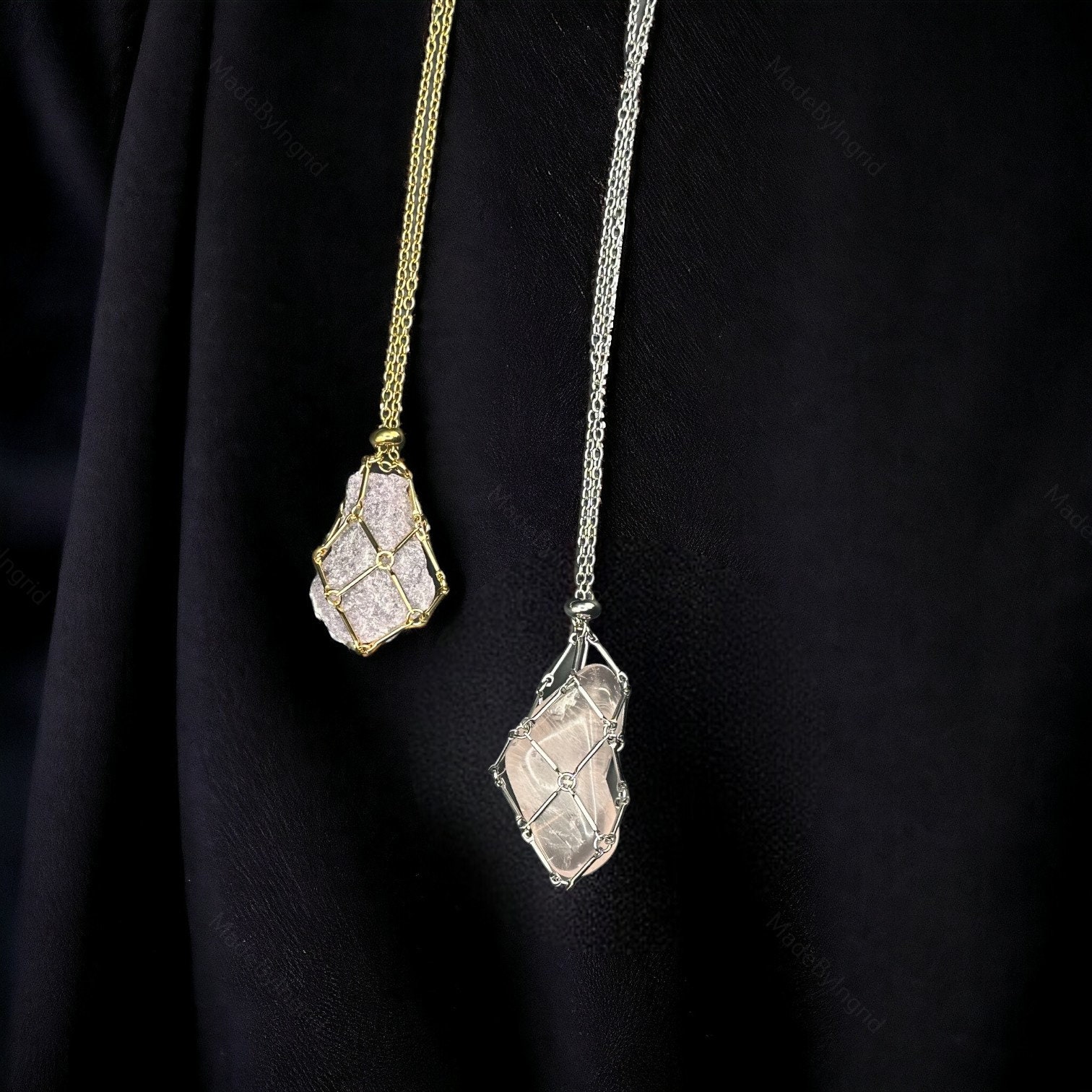 Interchangeable Gemstone Holder, Crystal Necklace With Cage Pendant ...