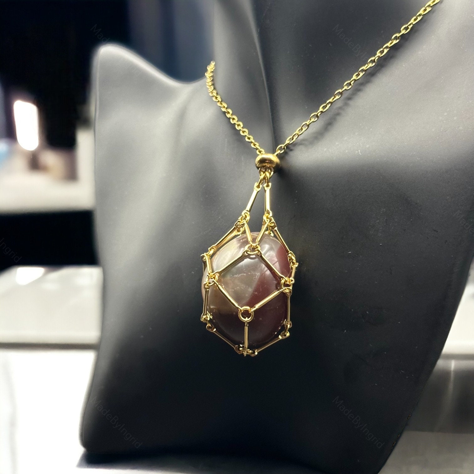 Interchangeable Gemstone Holder, Crystal Necklace With Cage Pendant ...