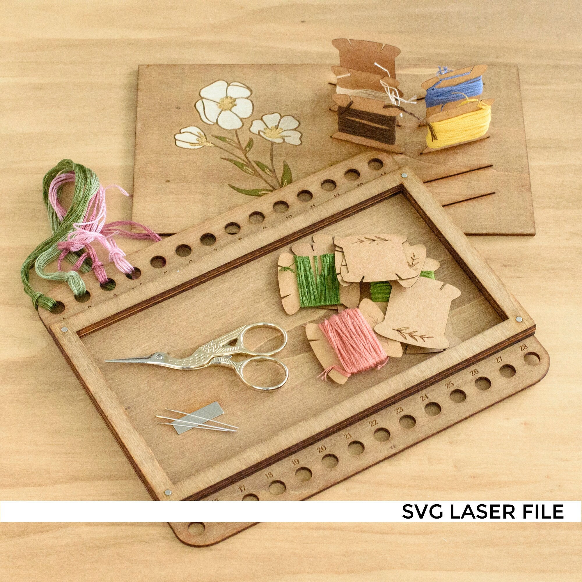 SVG Hand Embroidery Storage Box, Floss Bobbins Set, Threads Organizer ...