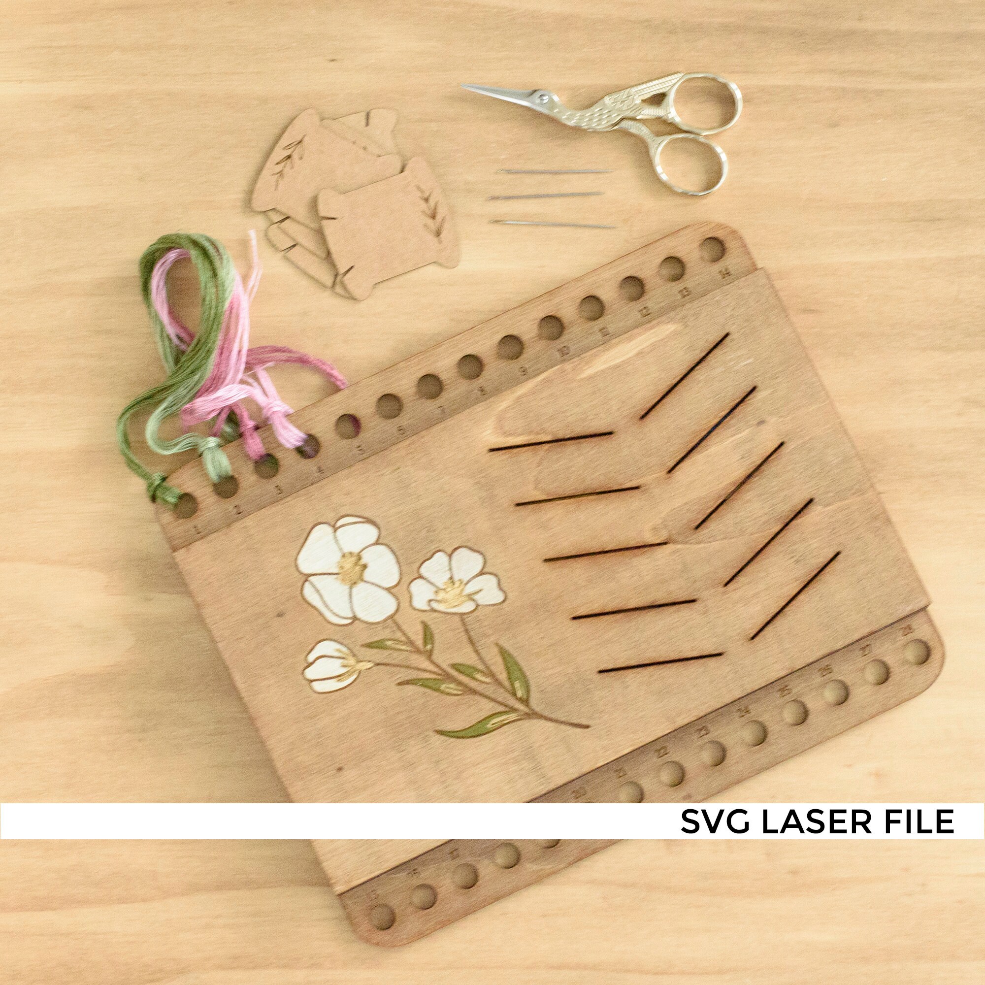 SVG Hand Embroidery Storage Box, Floss Bobbins Set, Threads Organizer ...