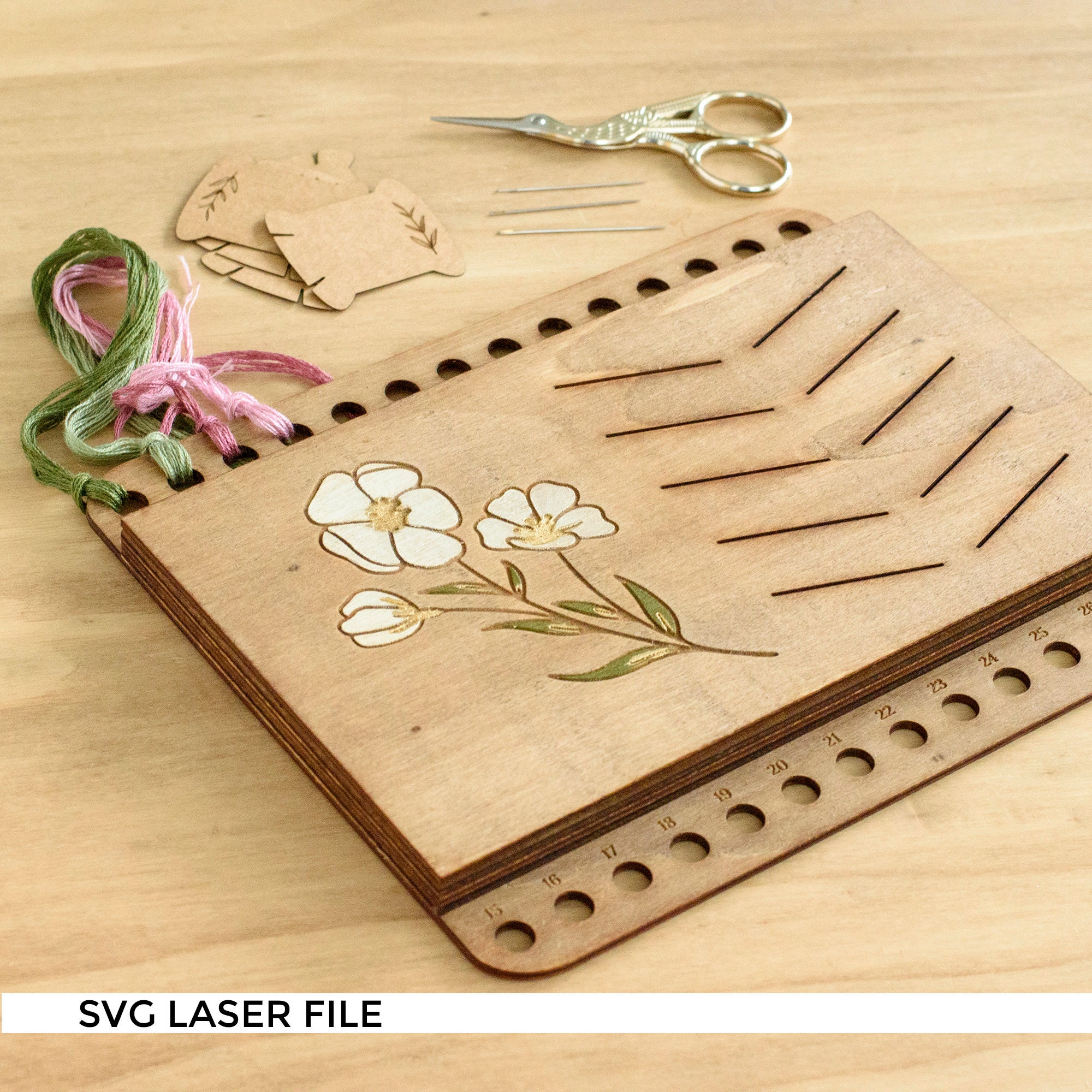 SVG Hand Embroidery Storage Box, Floss Bobbins Set, Threads Organizer ...