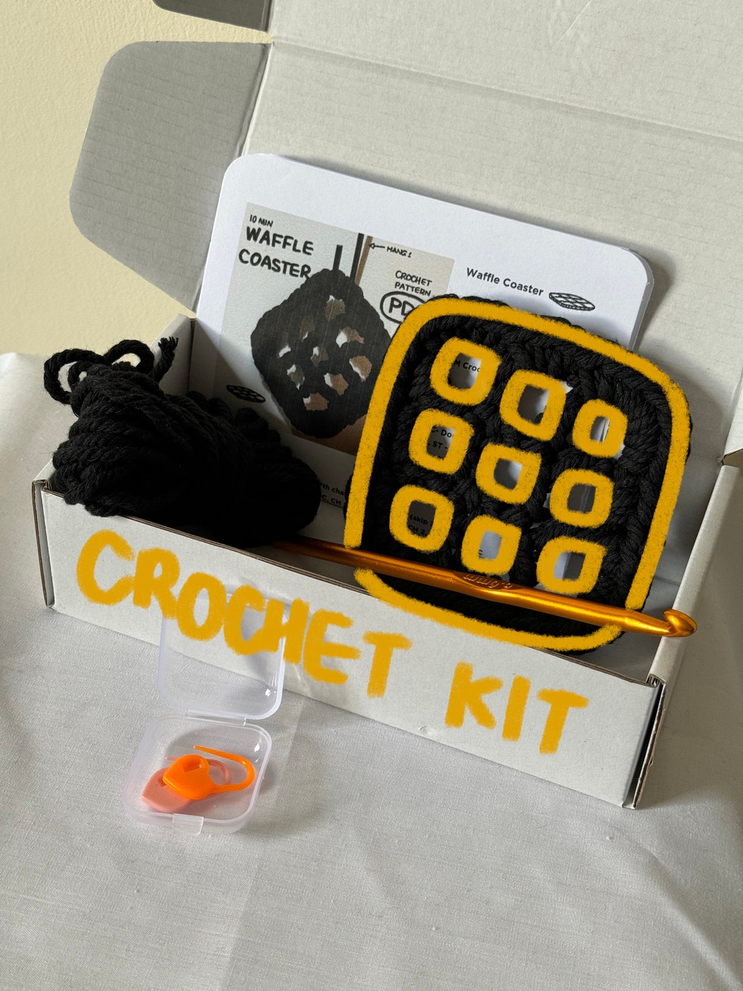 Easy Waffle Coaster Crochet Kit, Crochet Coaster, Easy Level Crochet ...