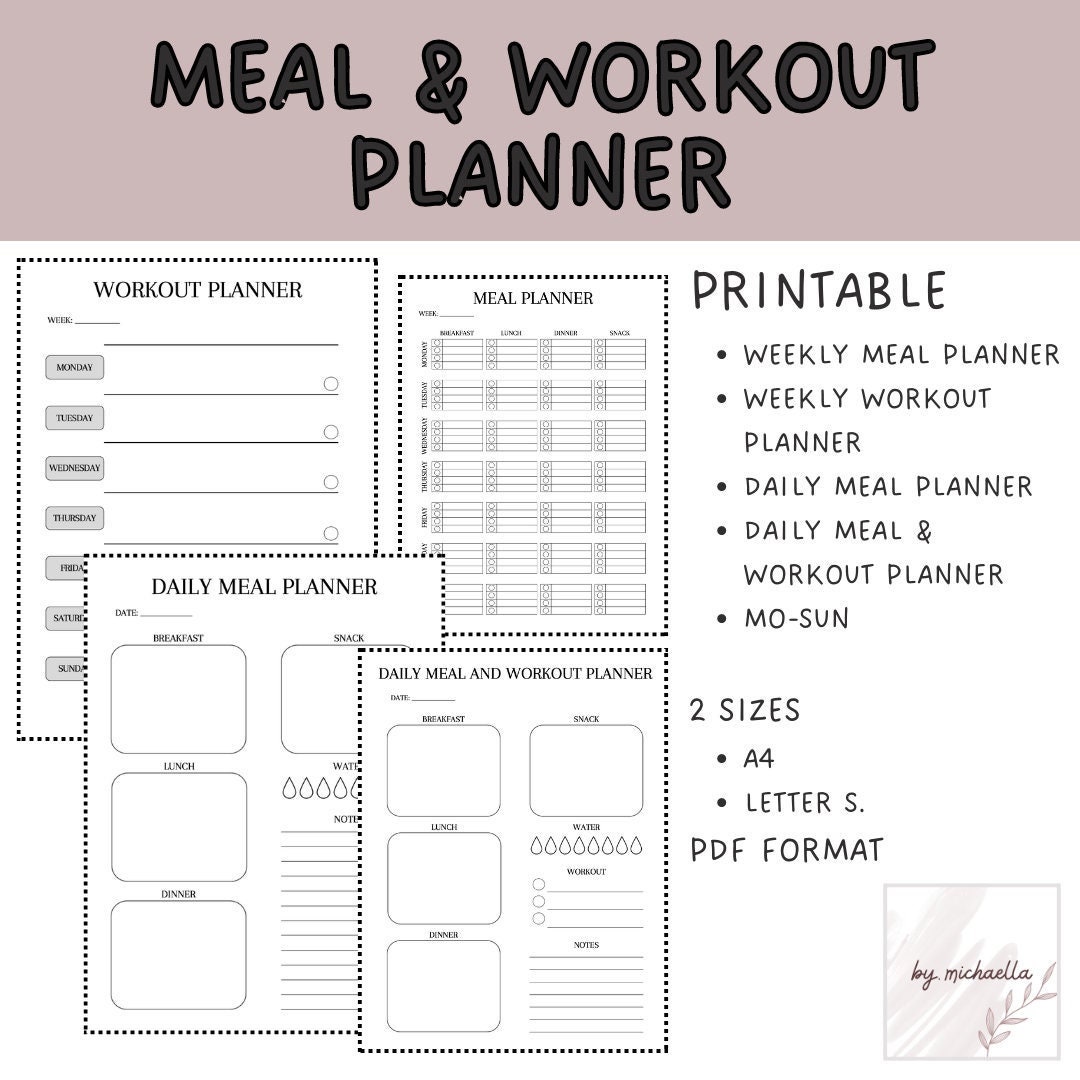 Minimalist Simple Meal & Workout Planner to Do List Printable A4 Size ...