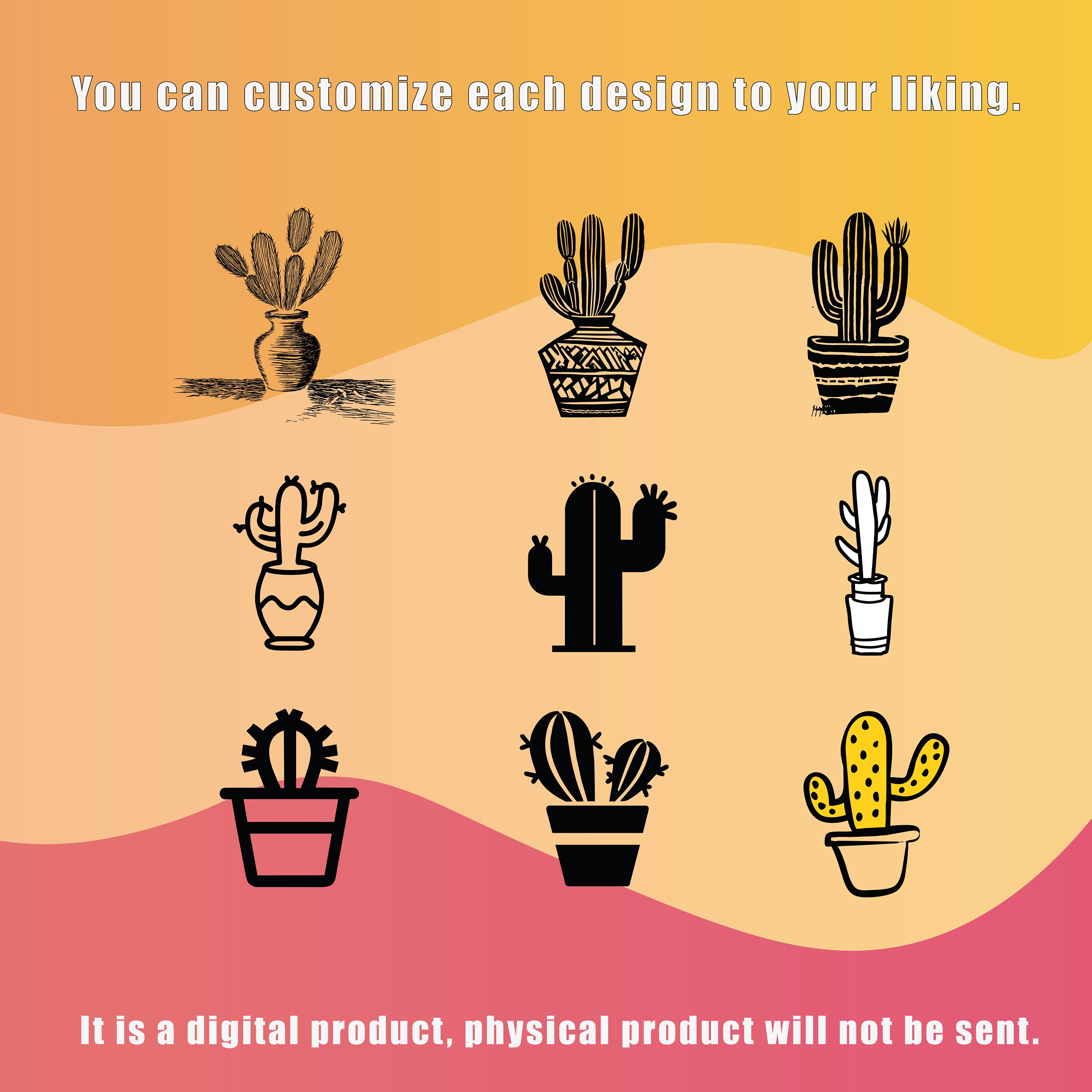 115 Scalable Vector Cactus Pack, Colorable, SVG, PDF, Clipart and ...