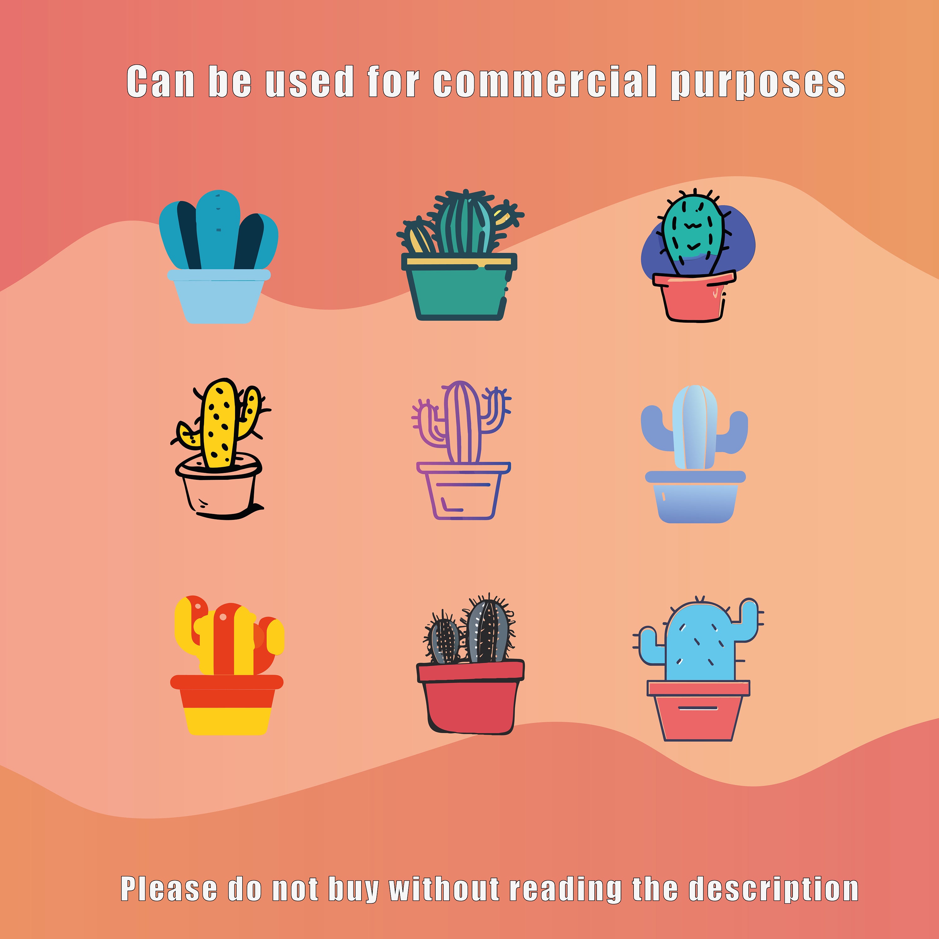 115 Scalable Vector Cactus Pack, Colorable, SVG, PDF, Clipart and ...