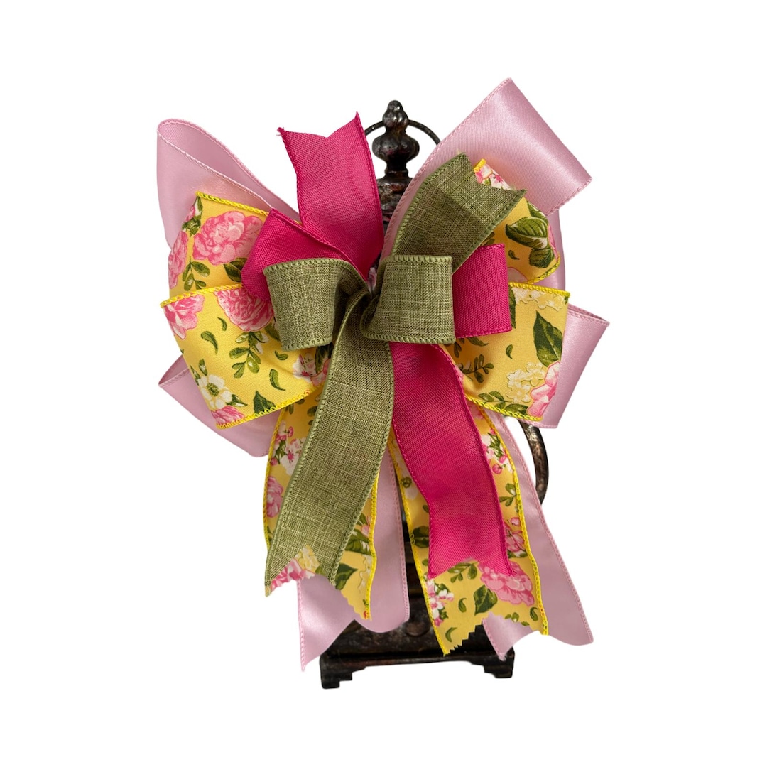 Spring Floral Ribbon Bow for Wreath Making, Wired Ribbon Bow for Floral ...