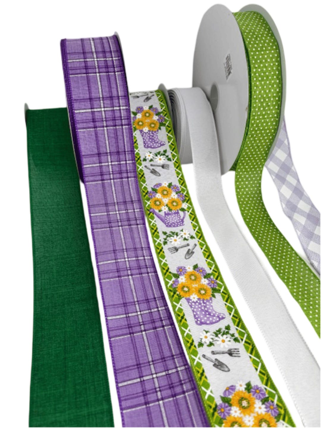 Garden Ribbons for Spring Wreath, Patio Planter Ribbon, Green and ...