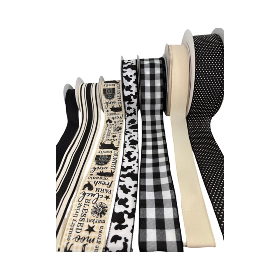 Farmhouse Wired Black and Cream Themed Ribbon Bundle Farmhouse Ribbon ...