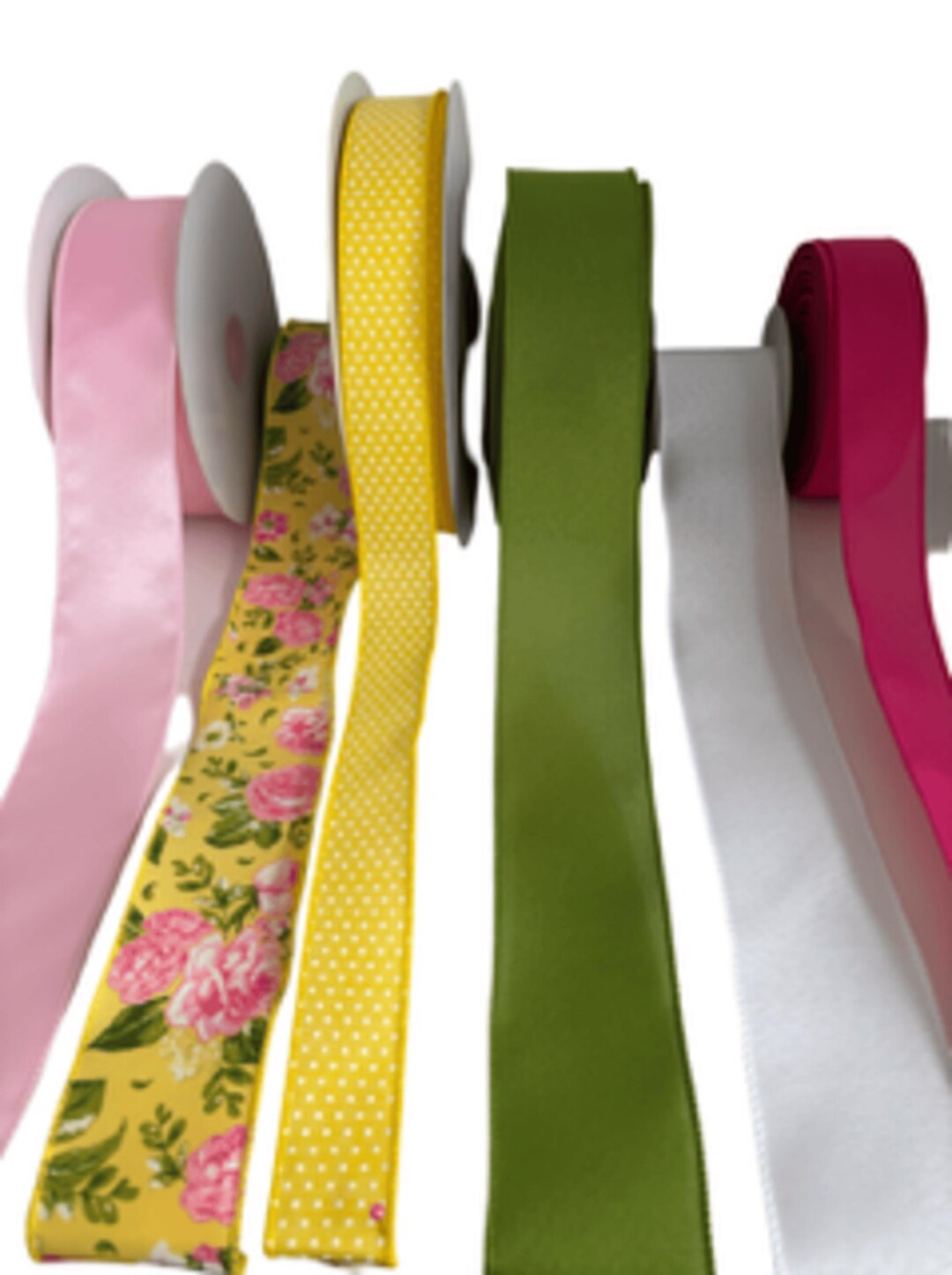 Yellow Green and Pink Ribbon Bundle Ribbons for Floral Bows and Wreaths ...