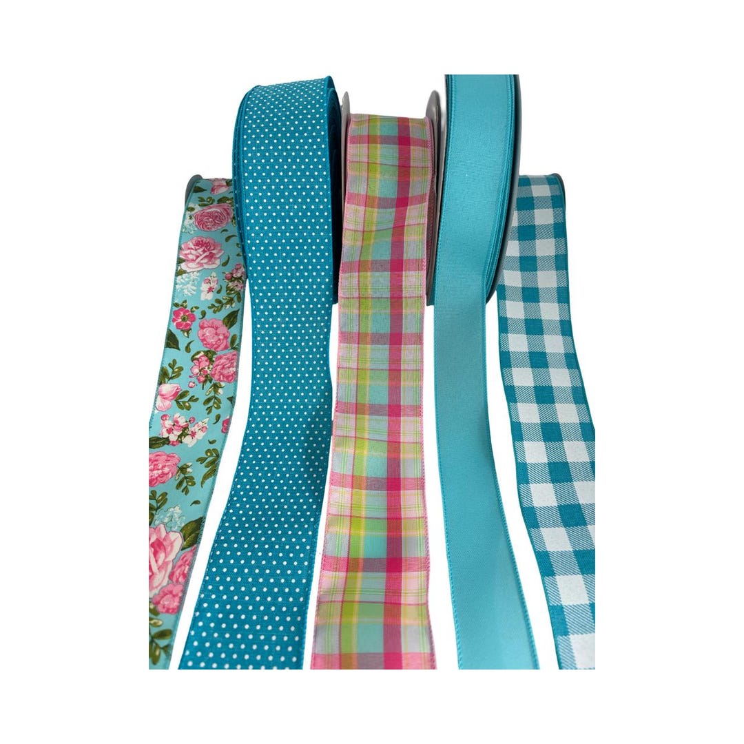 Turquoise Ribbon Bundle: Wired Edge Ribbons for Wreaths & Crafts - Etsy
