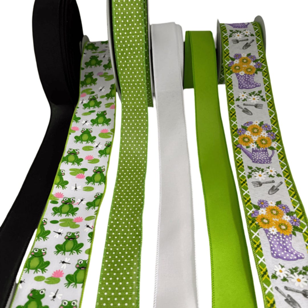 Garden Ribbons for Spring Wreath, Patio Planter Ribbons, Green Ribbon ...