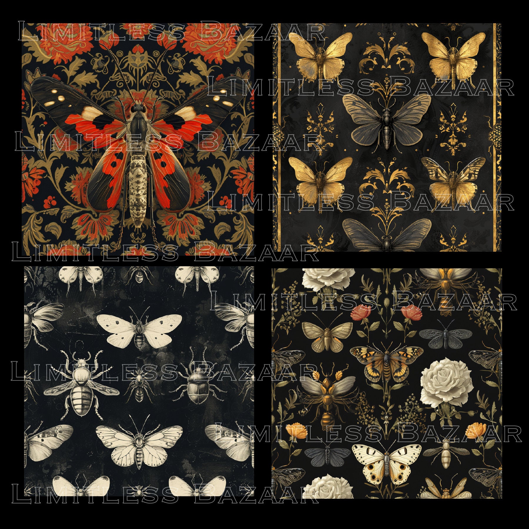Gothic Insects: 20 X Digital Seamless / Repeating Pattern. Perfect for ...