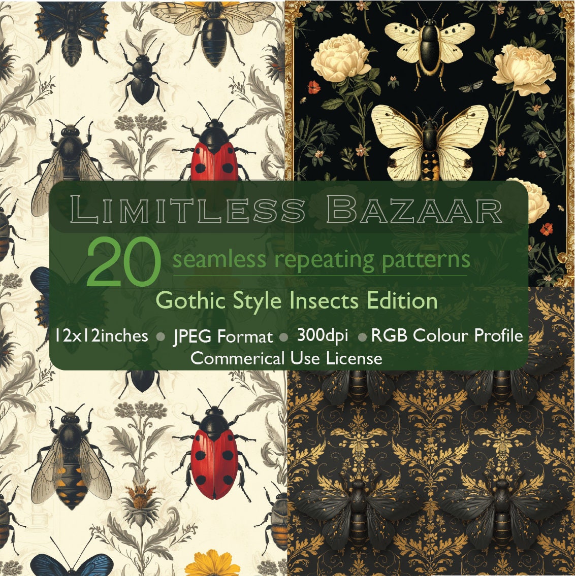 Gothic Insects: 20 X Digital Seamless / Repeating Pattern. Perfect for ...