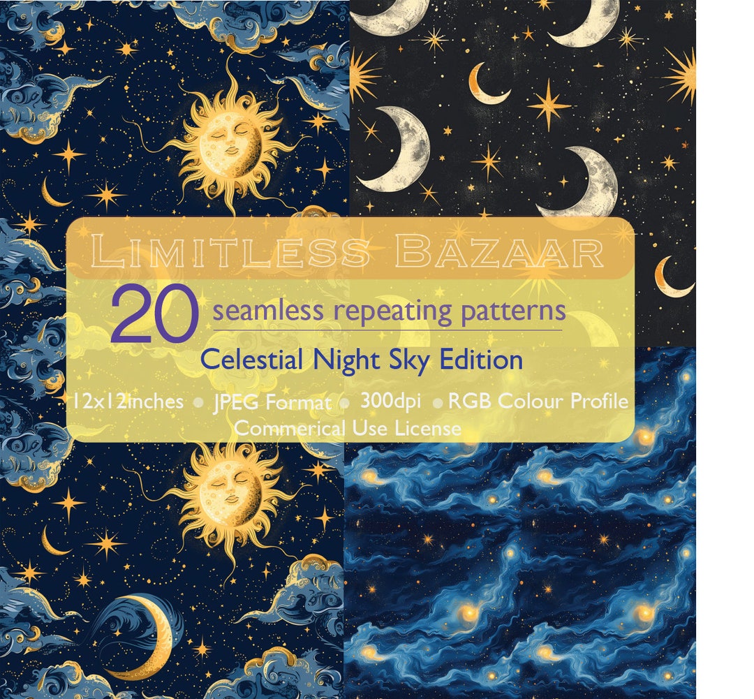 Starry Dreams: 20 X Celestial Night Sky Digital Seamless / Repeating ...