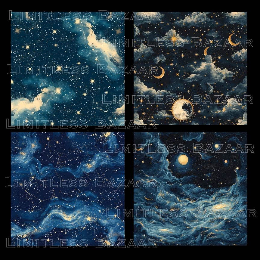 Starry Dreams: 20 X Celestial Night Sky Digital Seamless / Repeating ...