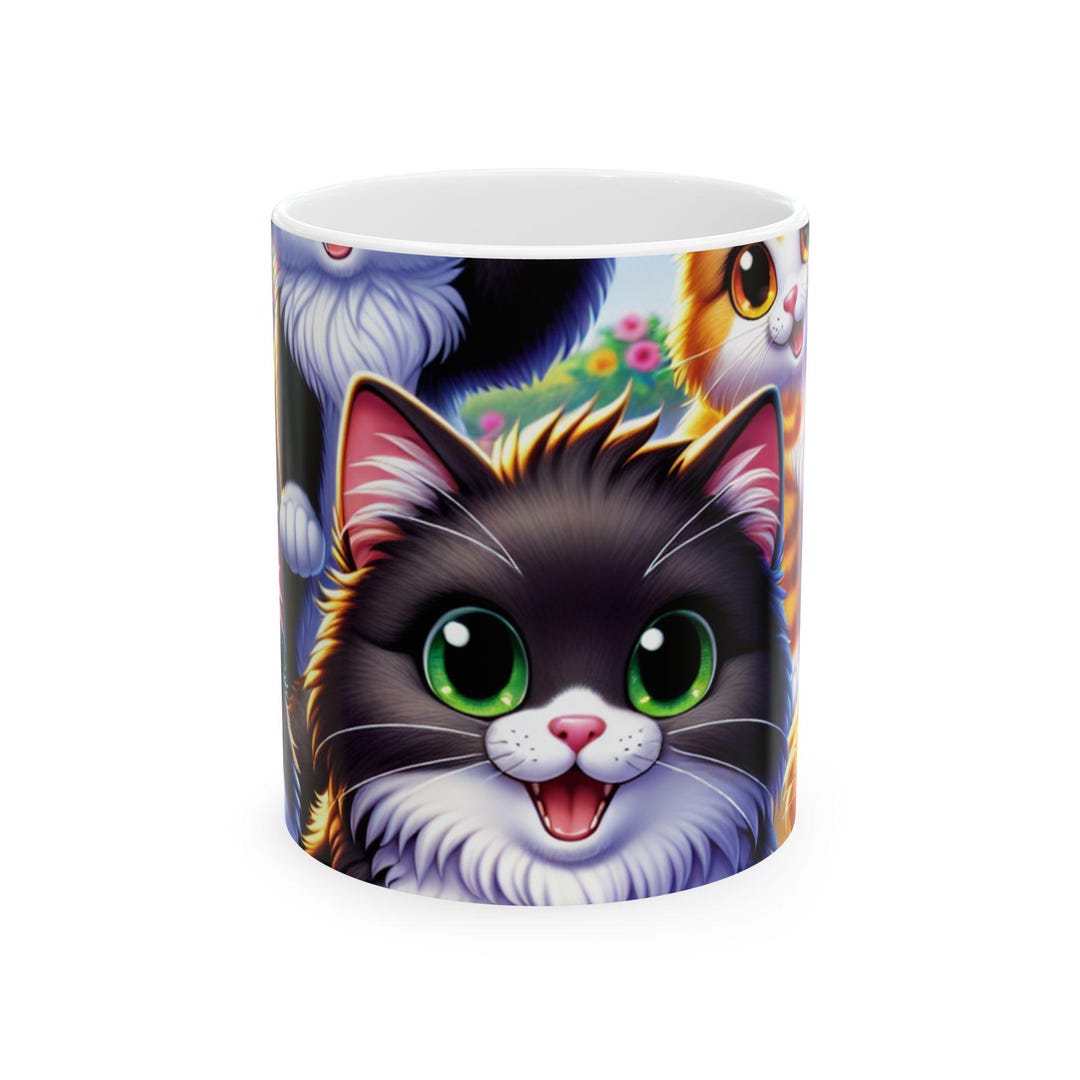 Cat Cartoon Ceramic Mug - Cute Kitten Coffee Tea Cup, 11oz, 15oz, Gift ...