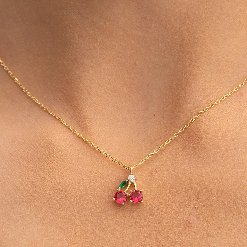 Cherries Charm 14k Gold - Etsy