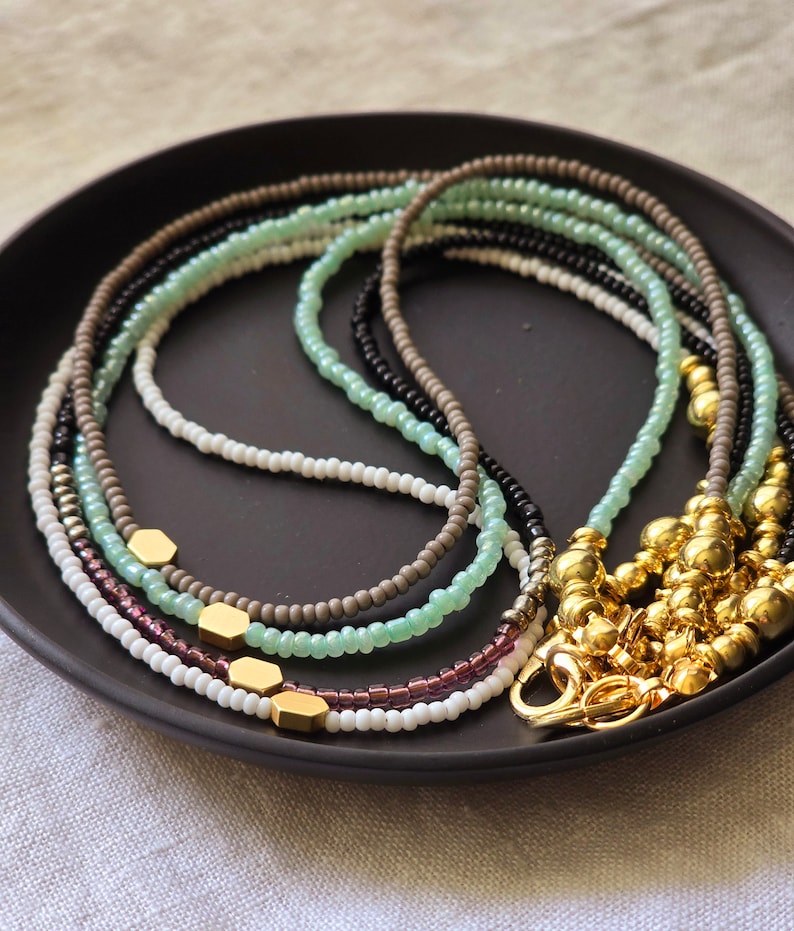 Seed Bead Necklace With Gold Geometric Charm Handmade, Elegant ...