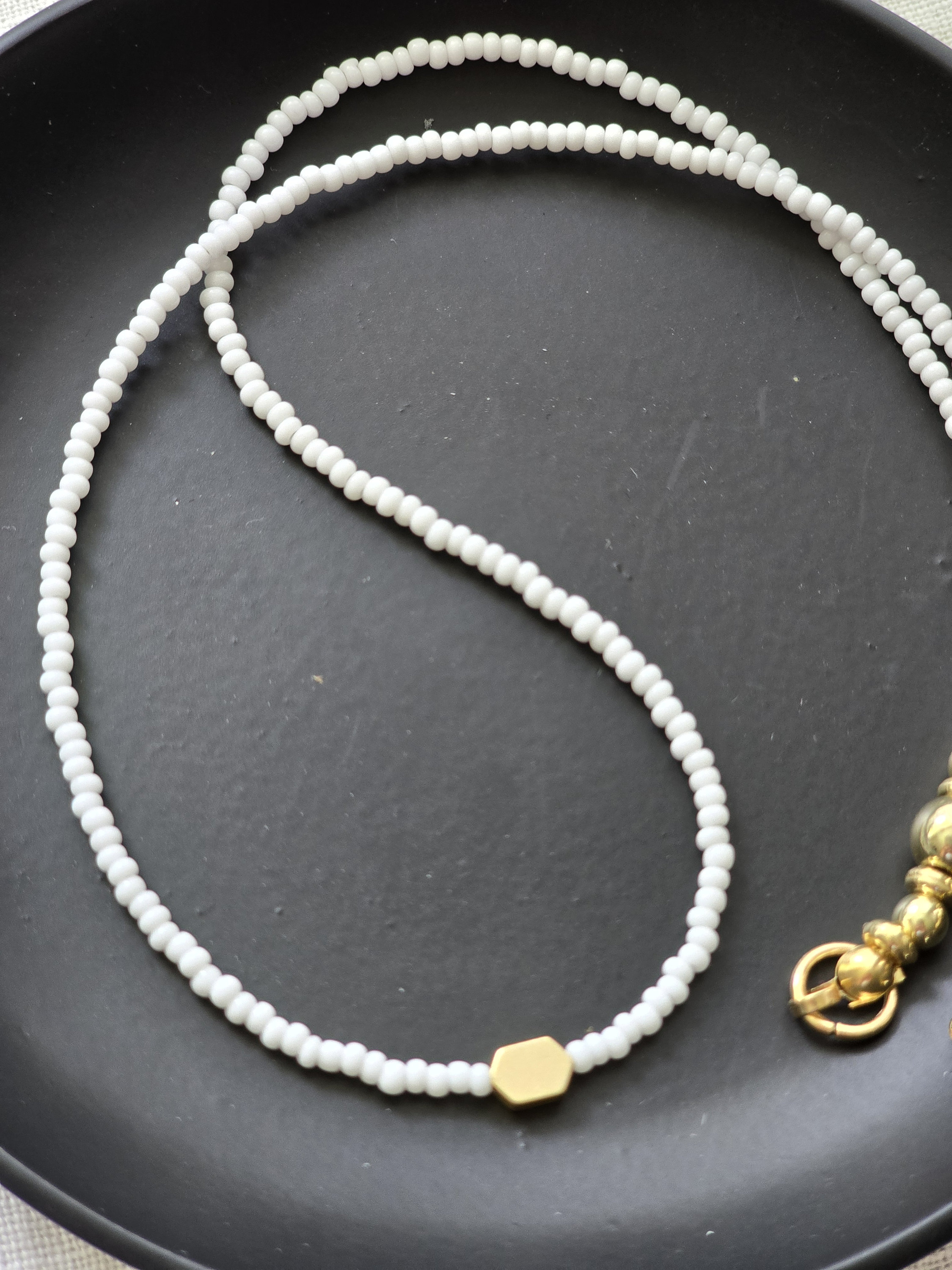 Seed Bead Necklace With Gold Geometric Charm Handmade, Elegant ...