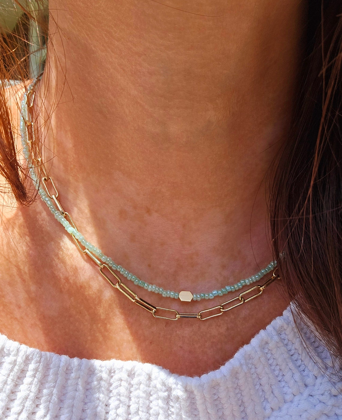 Seed Bead Necklace With Gold Geometric Charm Handmade, Elegant ...