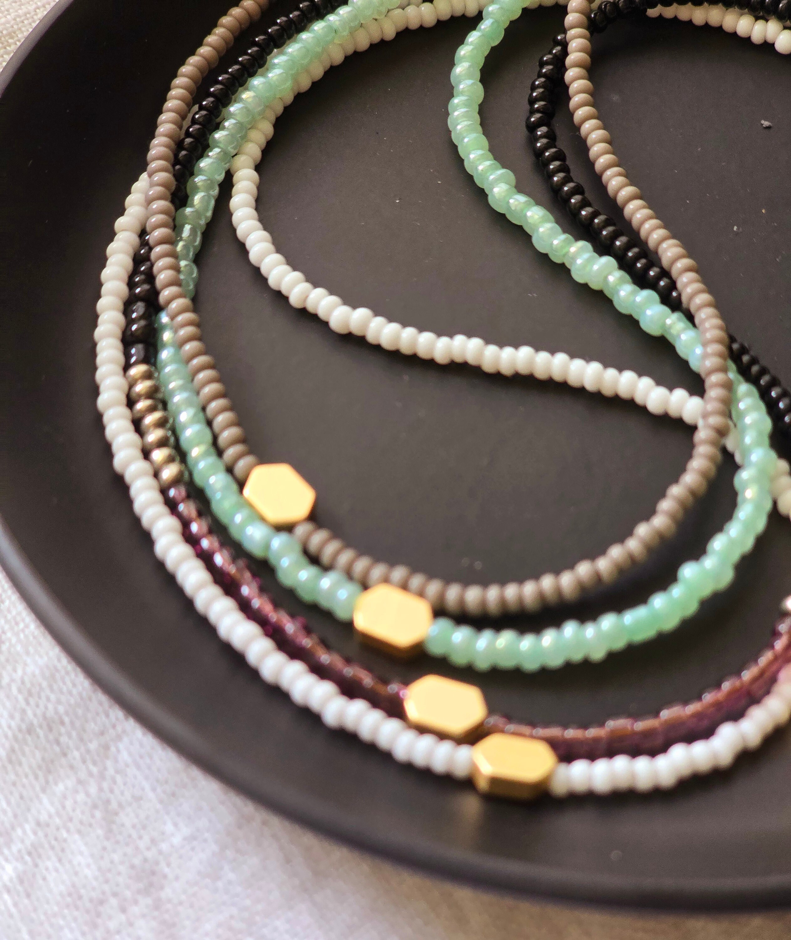 Seed Bead Necklace With Gold Geometric Charm Handmade, Elegant ...