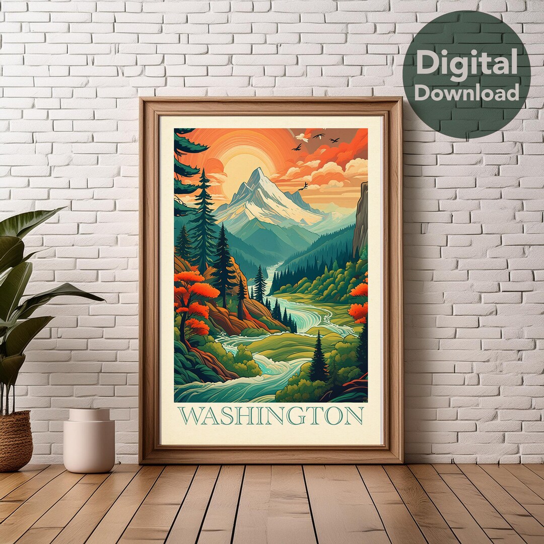 Washington State Outdoor Poster, States Wonders, Digital Download - Etsy