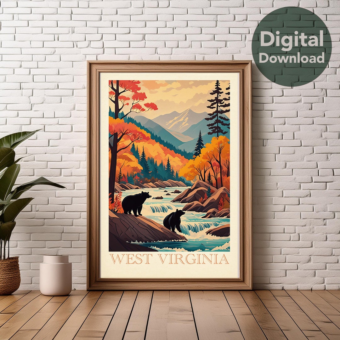 West Virginia State Outdoor Poster, States Wonders, Digital Download - Etsy