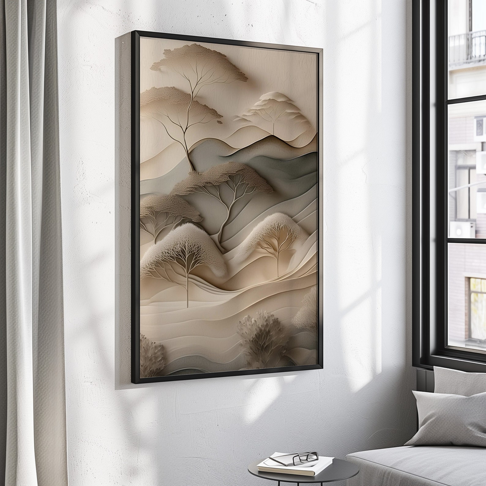 Neutral Landscape With Trees, Minimalist Japanese Zen Nordic Wall Art ...