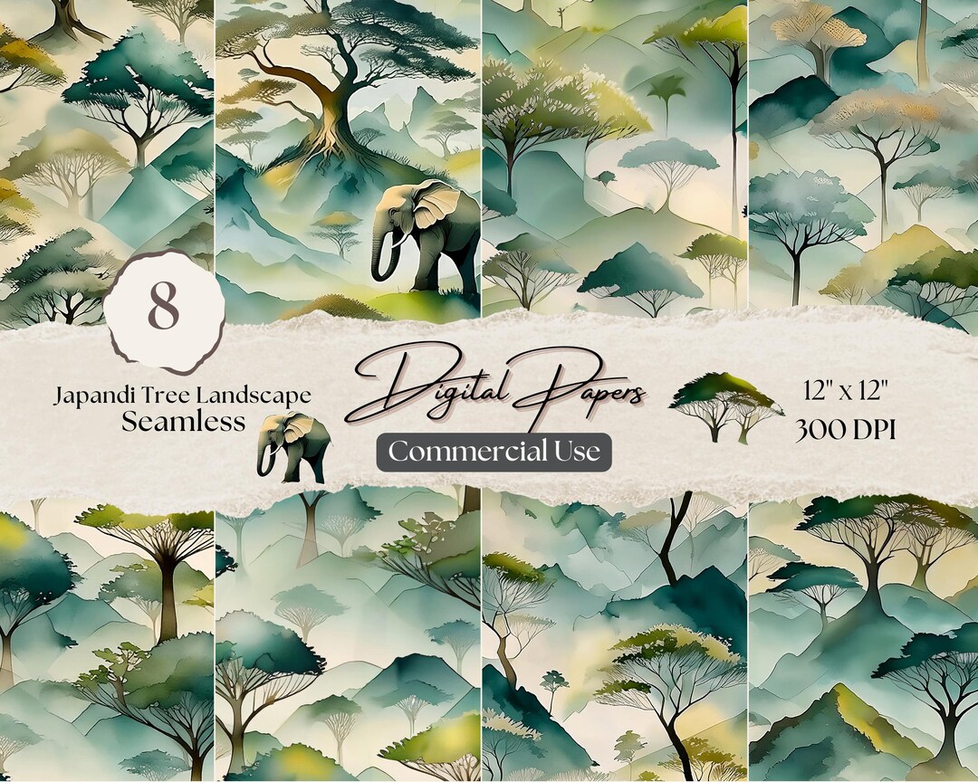 Japandi Seamless Patterns Digital Paper, Misty Forest Patterns, High ...