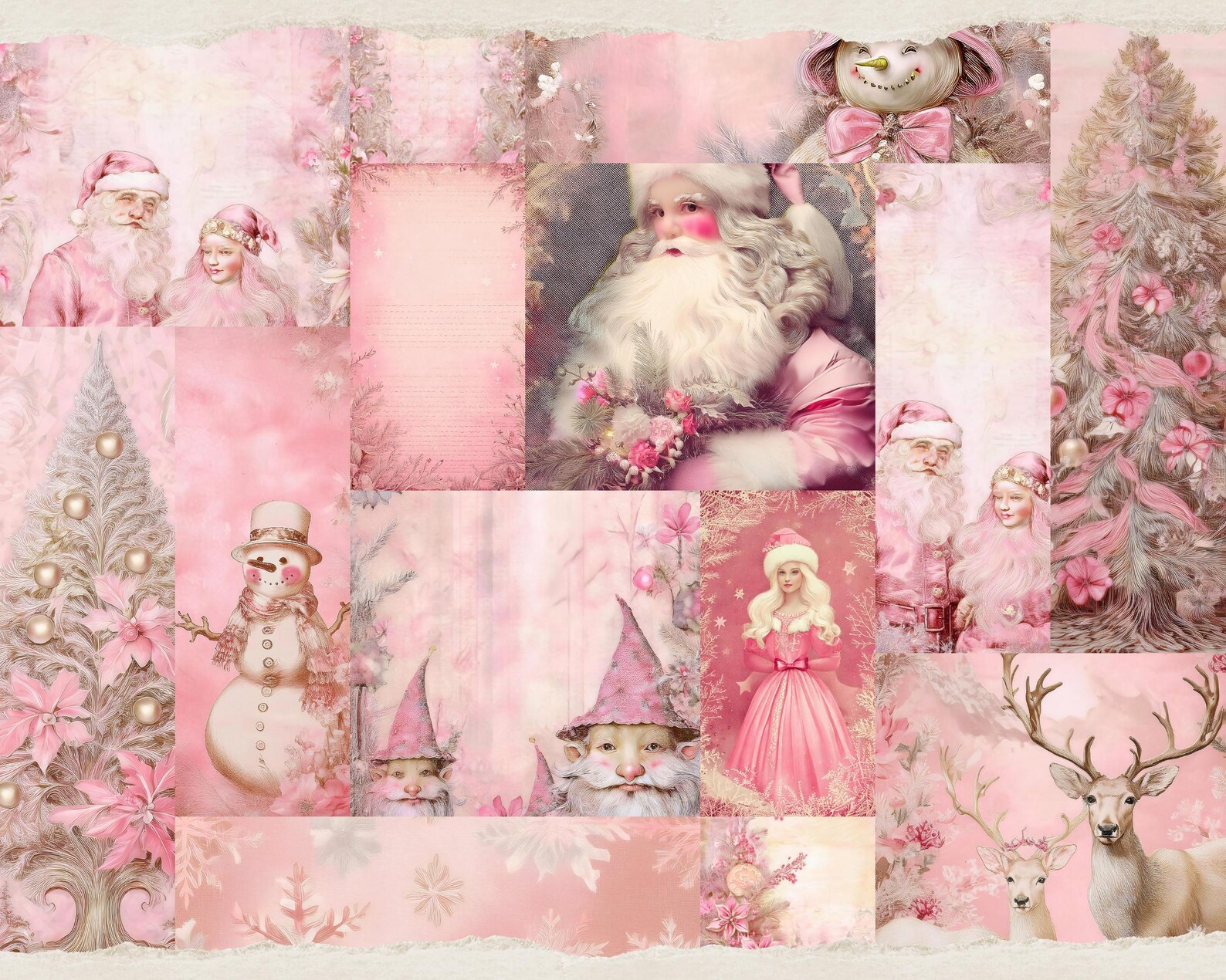 Pink Christmas Digital Paper Pack: Vintage Santa, Shabby Chic for Junk ...