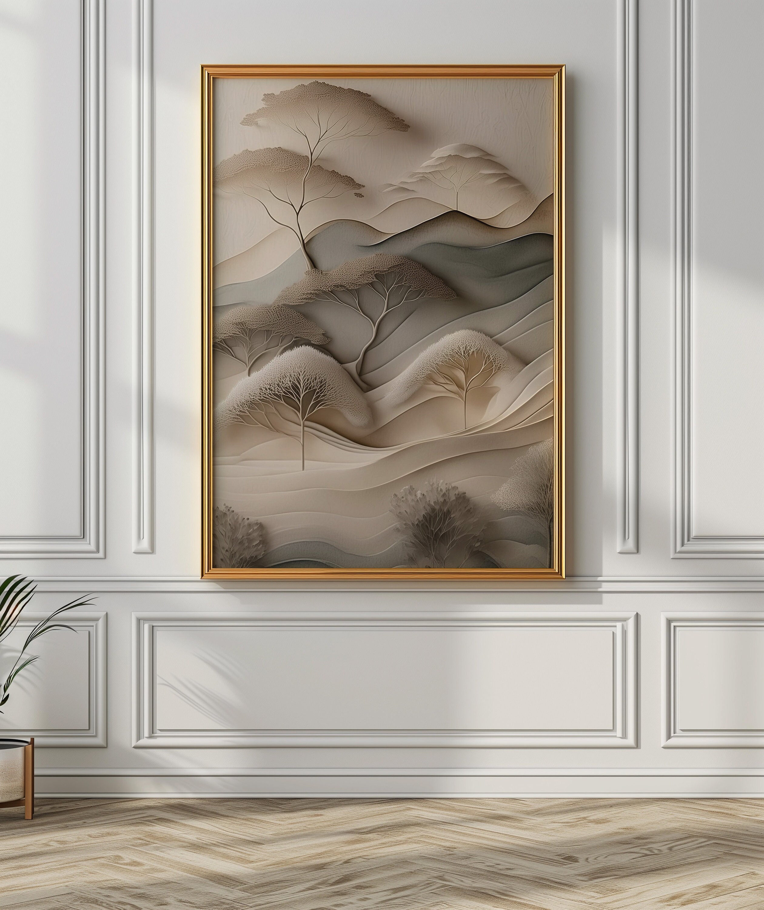 Neutral Landscape With Trees, Minimalist Japanese Zen Nordic Wall Art ...