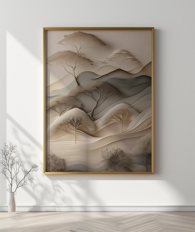 Neutral Landscape With Trees, Minimalist Japanese Zen Nordic Wall Art ...