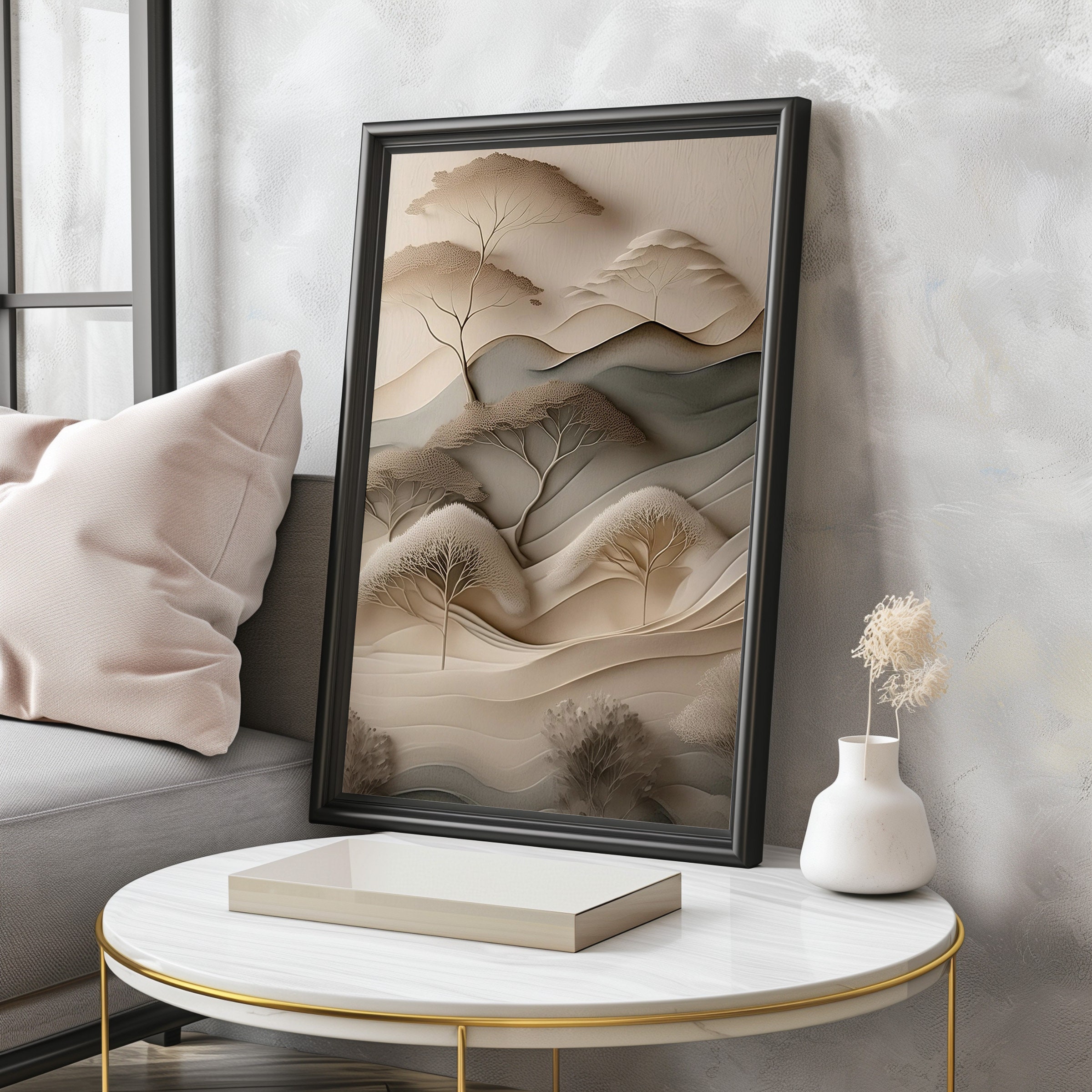 Neutral Landscape With Trees, Minimalist Japanese Zen Nordic Wall Art ...