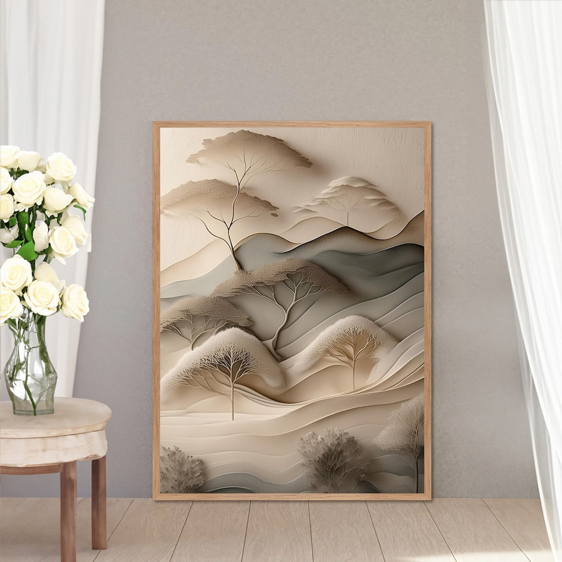Neutral Landscape With Trees, Minimalist Japanese Zen Nordic Wall Art ...