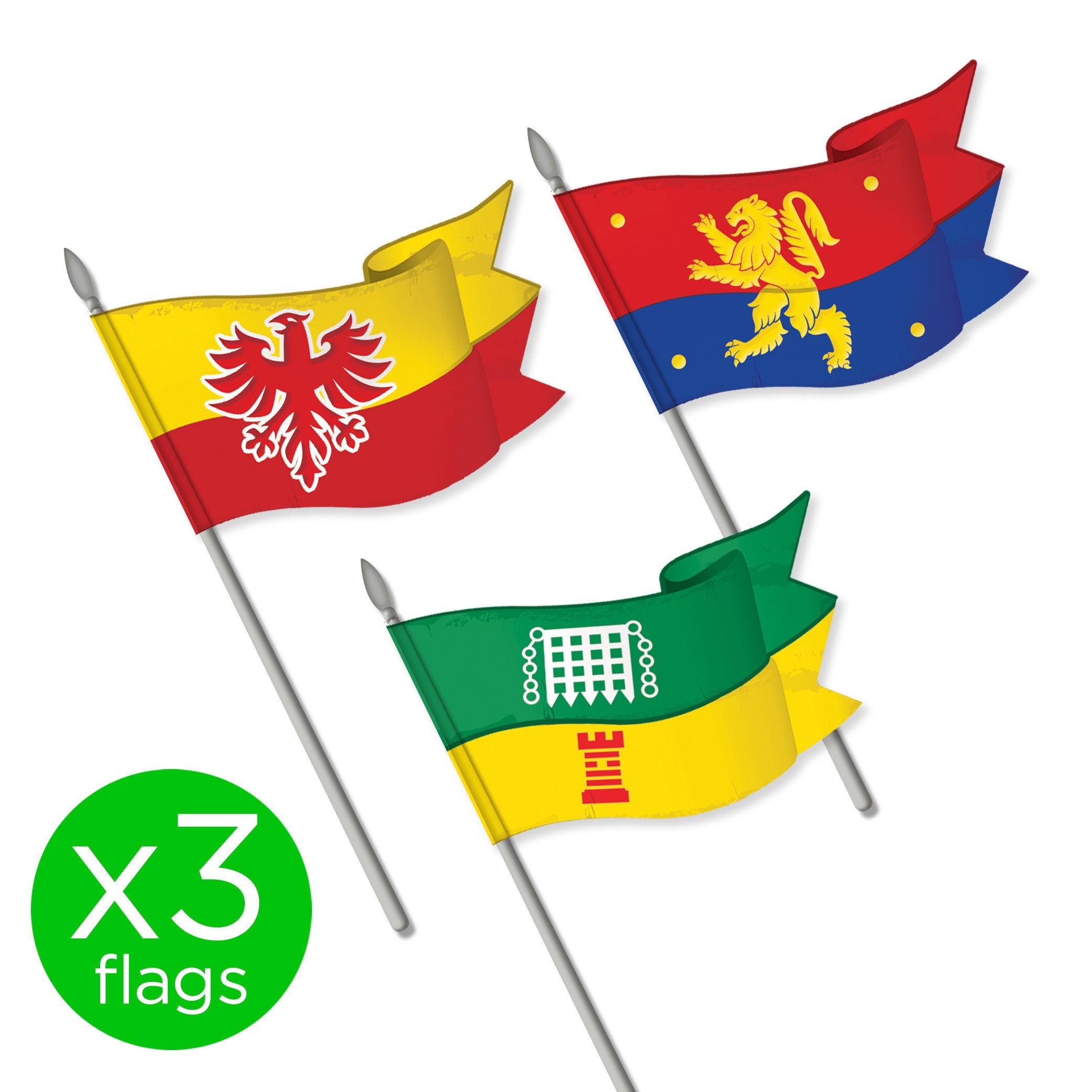 3 X TOY FLAGS Medieval Knight Banners (quality Vinyl) 1:32 Scale ...