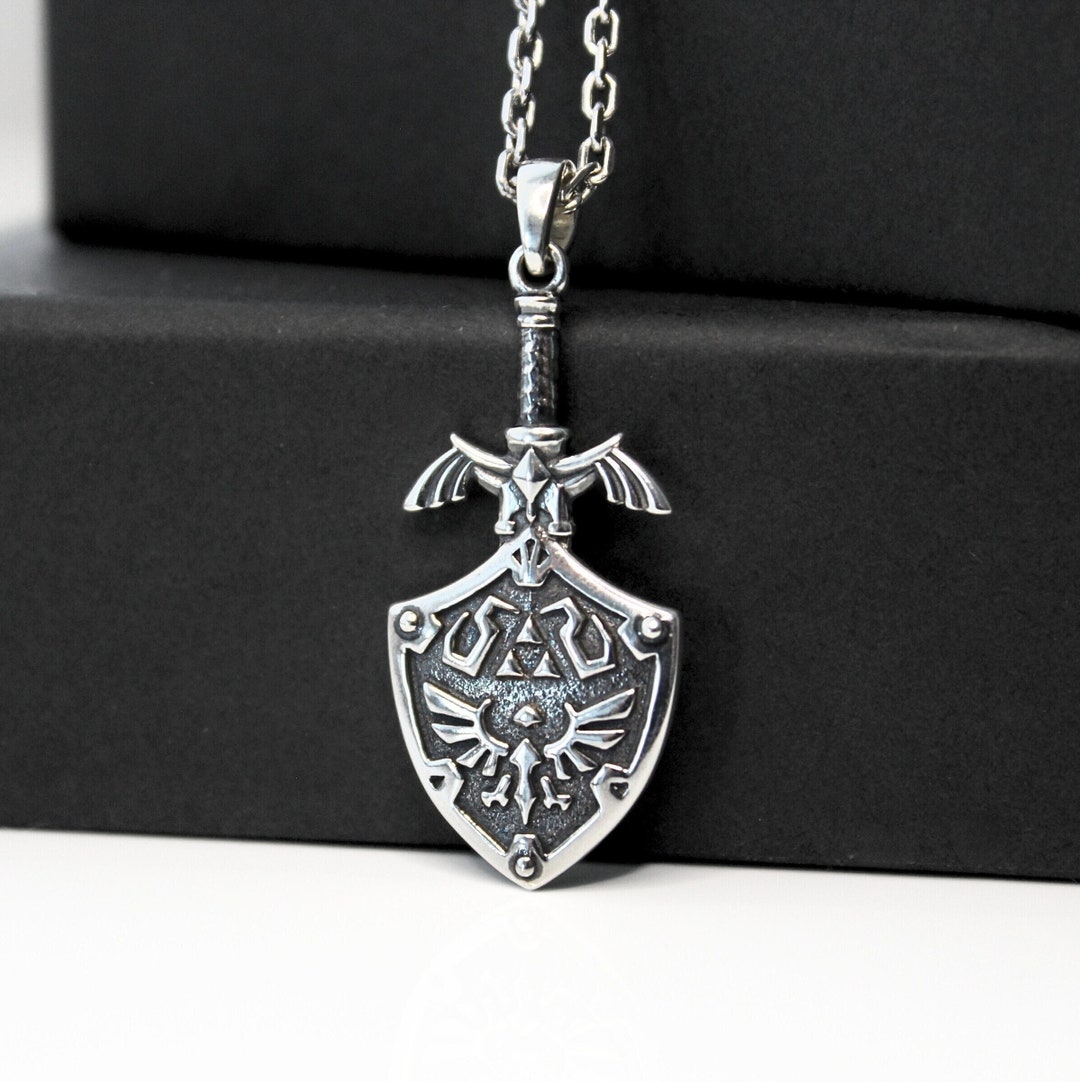 Zelda Necklace Hylian Shield Master Sword Pendant 925 Sterling Silver ...