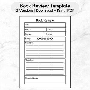 Book Review Printable Template, Instant Download, Printable PDF - Etsy