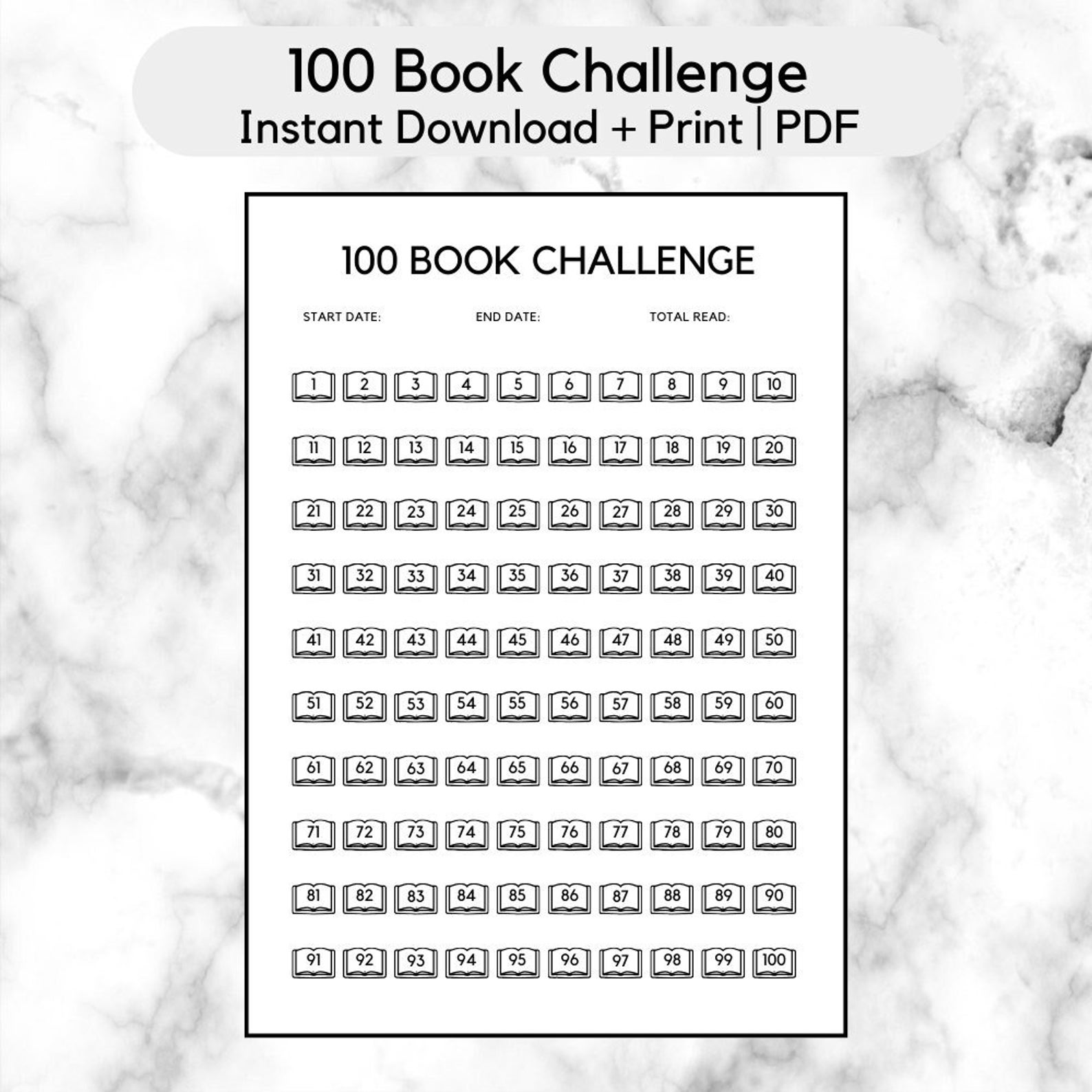 100 Book Reading Challenge Template, Reading Tracker, Reading Log ...