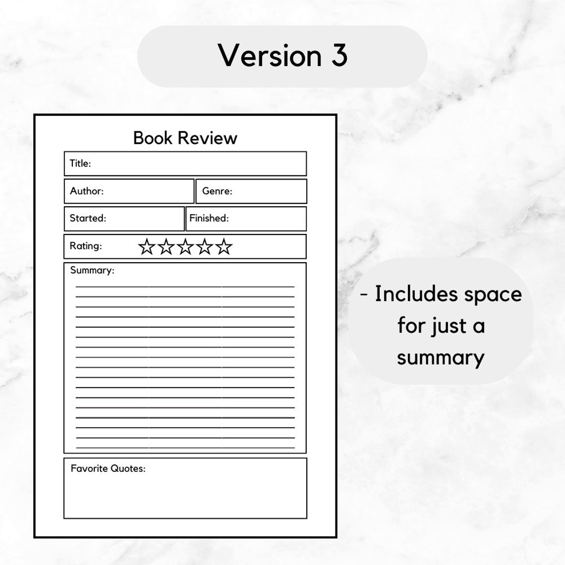 Book Review Printable Template, Instant Download, Printable PDF - Etsy