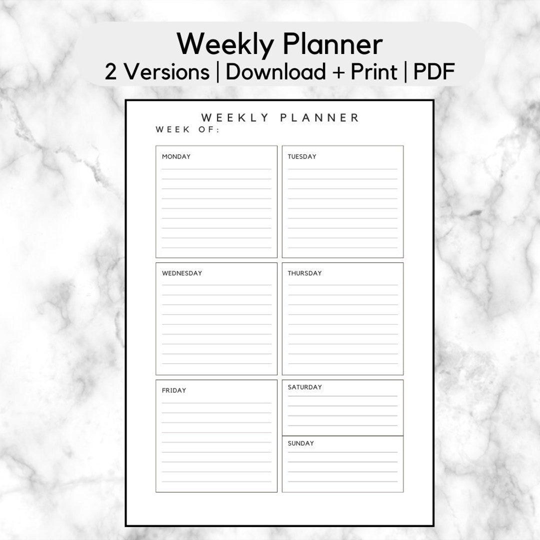 Weekly Planner Printable Template, Weekly to Do List, Weekly Task ...