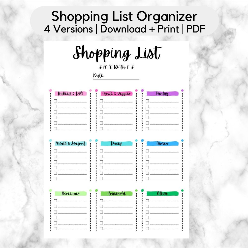 Grocery Shopping List Template, Instant Download, PDF Template ...