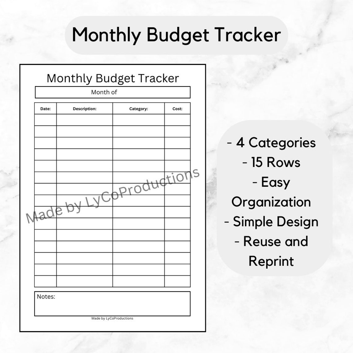 Monthly Budget Planner and Tracker Using the 50/30/20 Rule | Download ...
