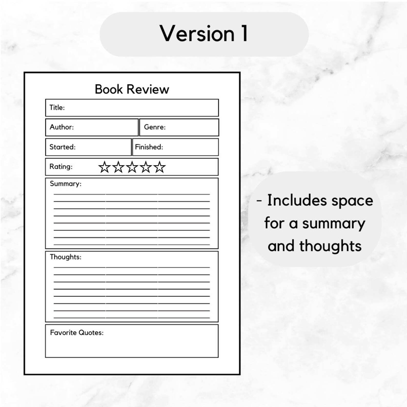 Book Review Printable Template, Instant Download, Printable PDF - Etsy