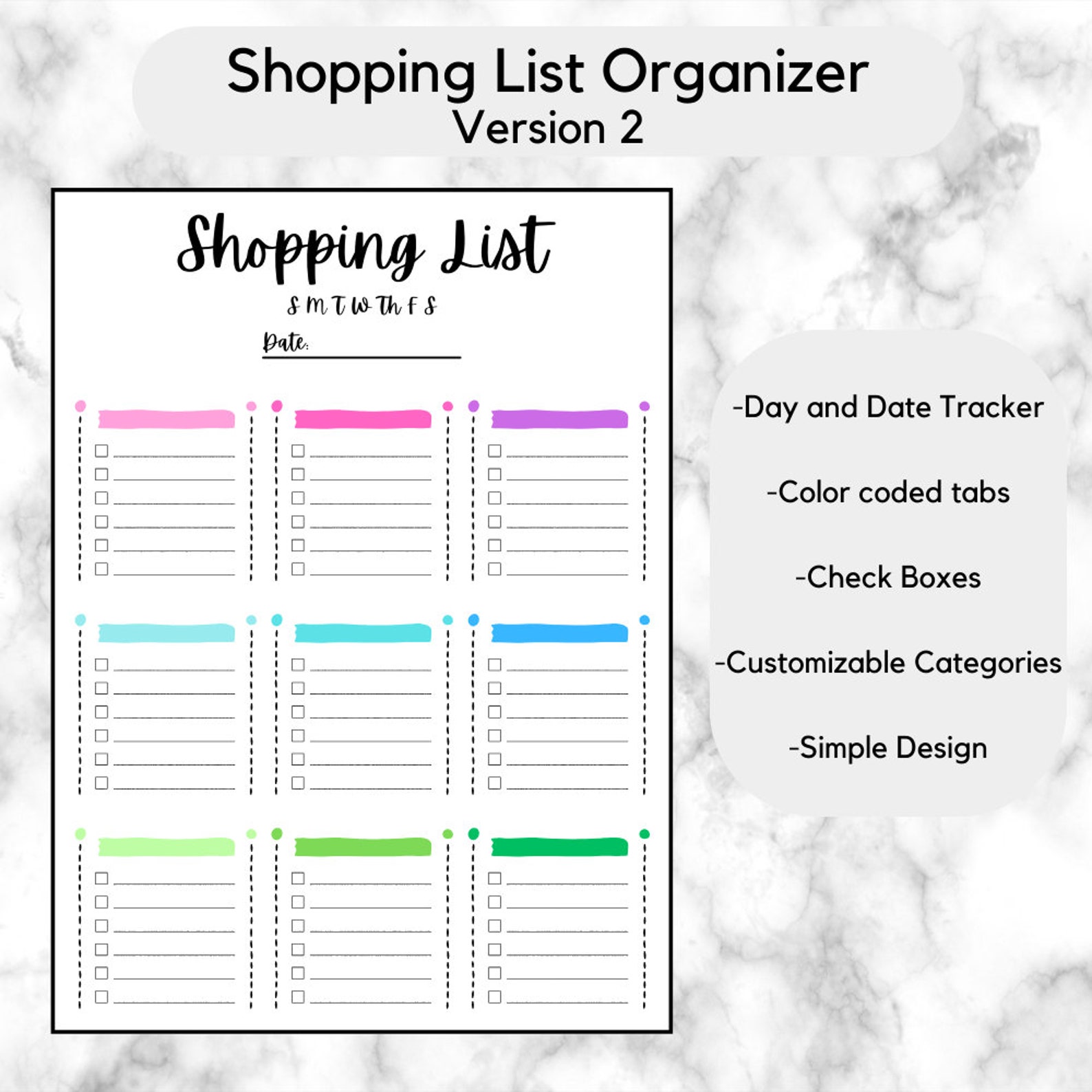 Grocery Shopping List Template, Instant Download, PDF Template ...