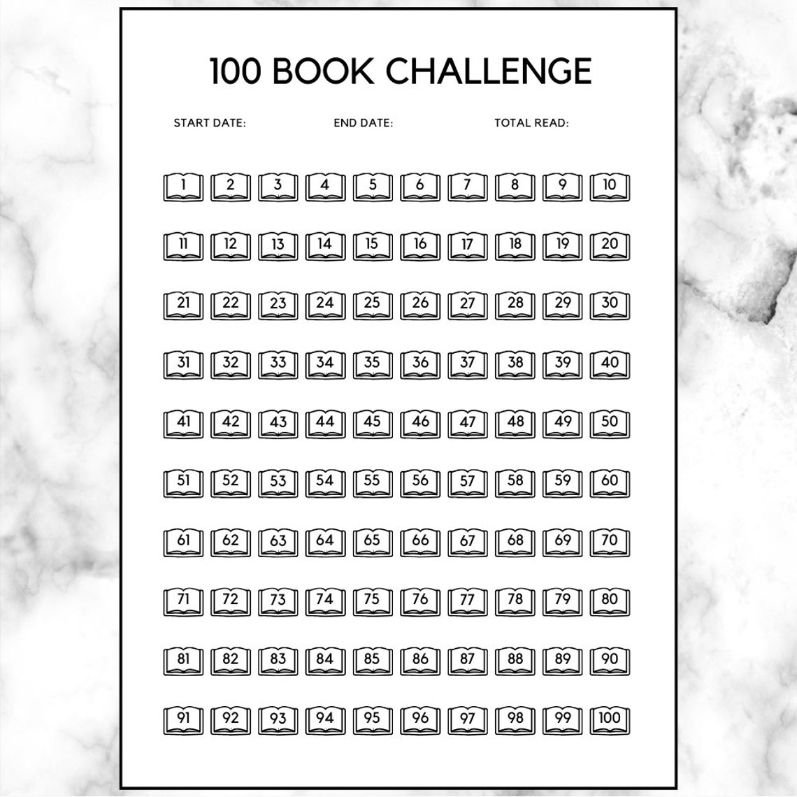 100 Book Reading Challenge Template, Reading Tracker, Reading Log ...